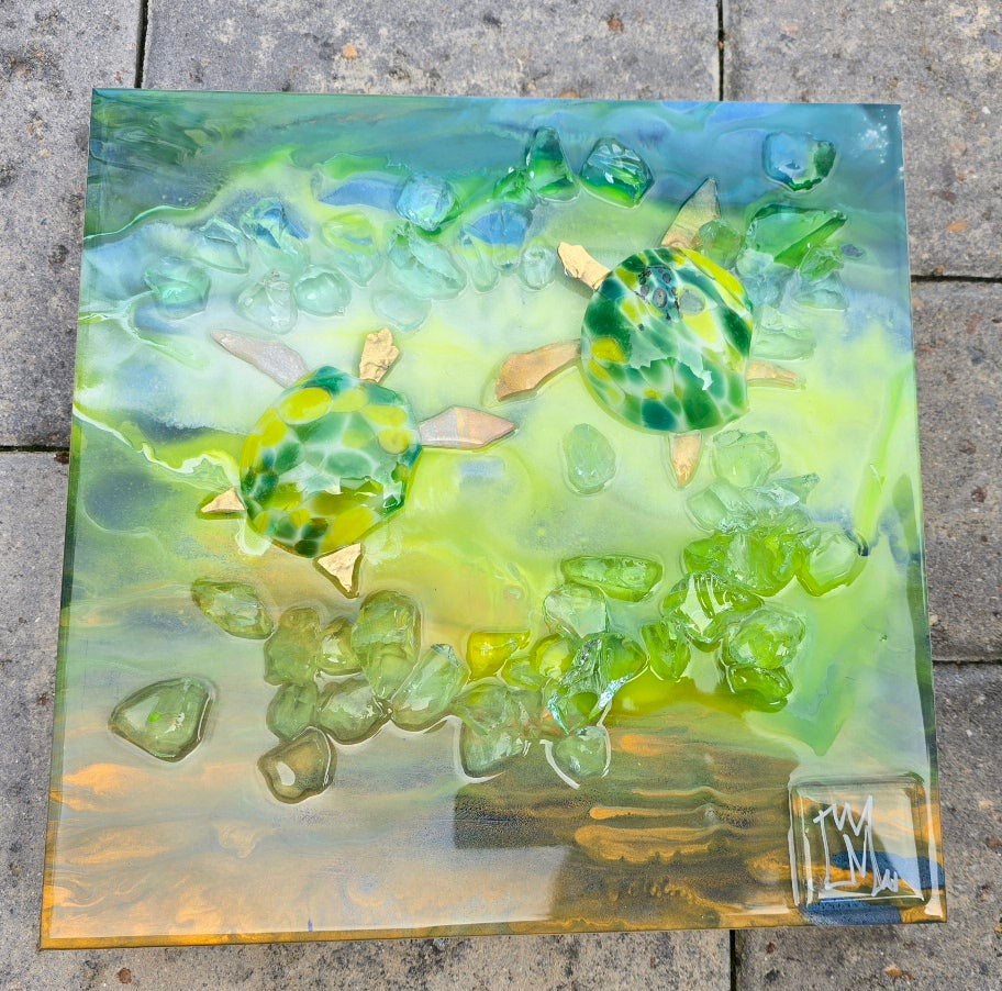 Green and Yellow Sea Turtles 12x12 – Mary Hong Studio